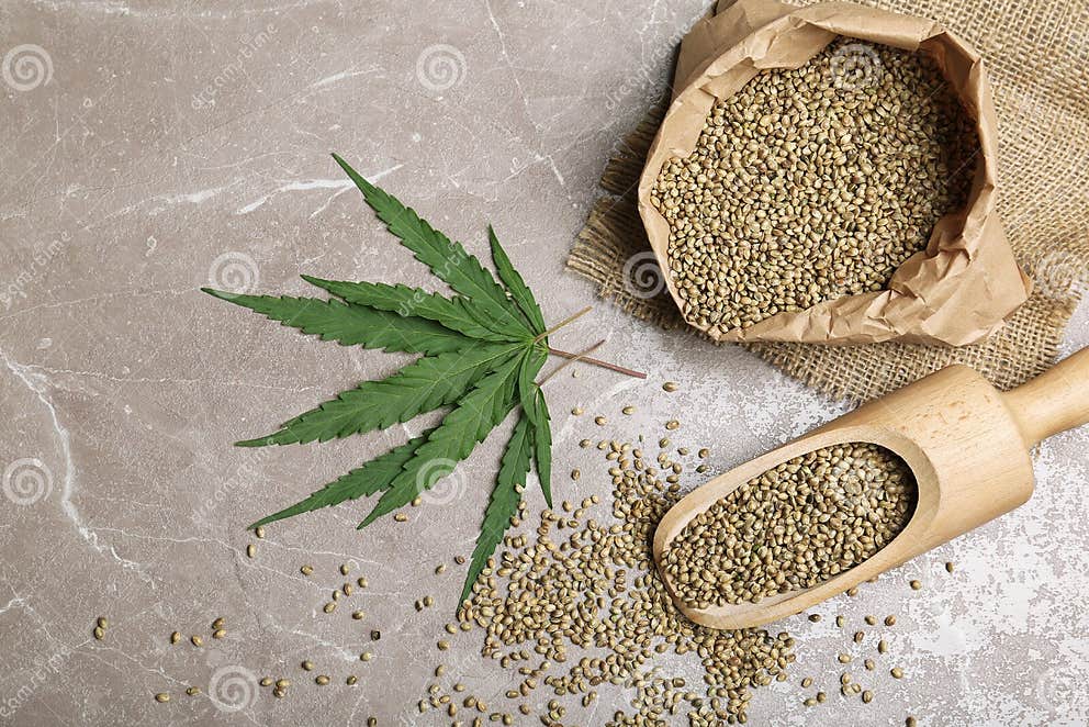 Flat Lay Composition with Hemp Seeds Stock Photo - Image of grains ...