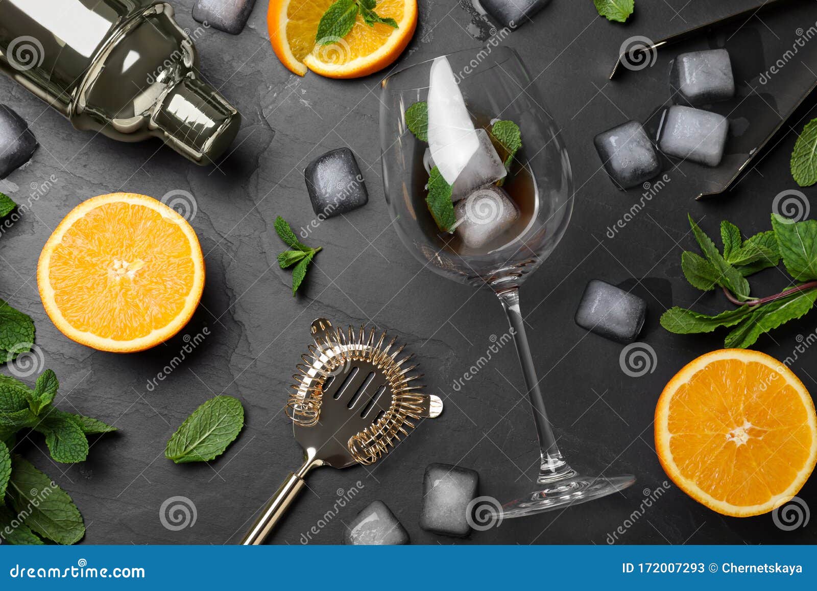 Flat Lay Composition with Ingredients for Cocktail and Bartender`s ...