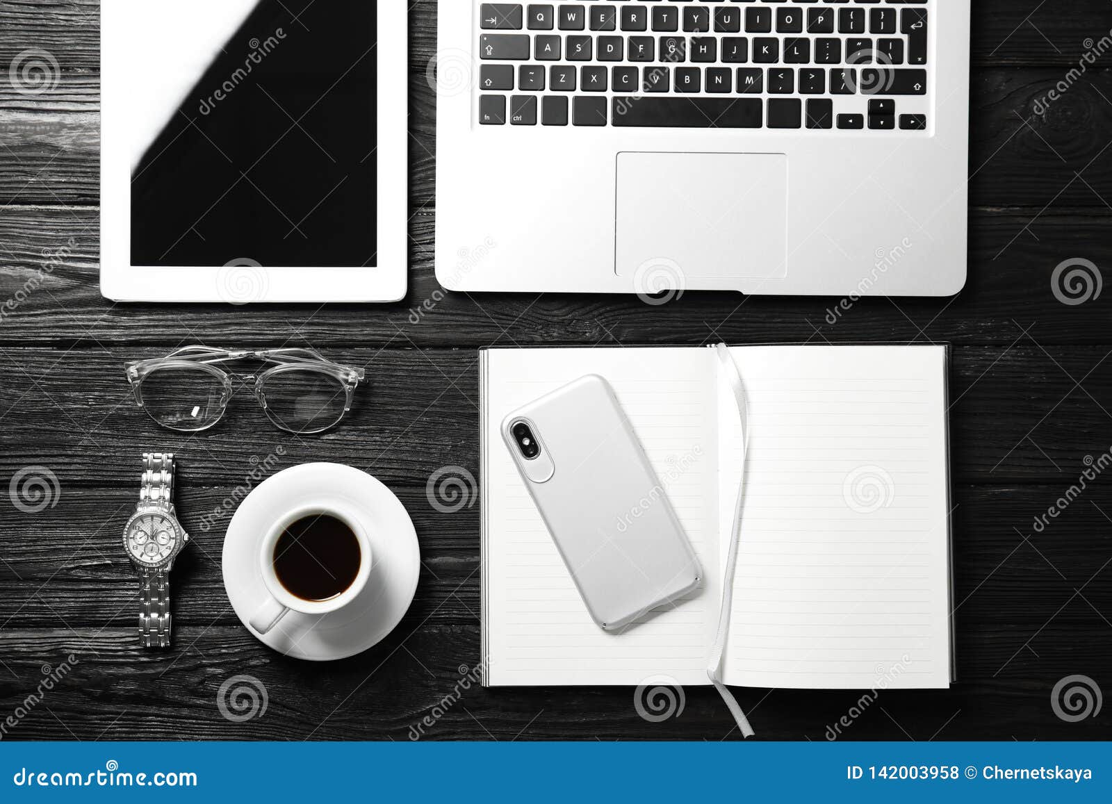 Flat Lay Composition with Laptop and Notebook on Table, Space for Text ...