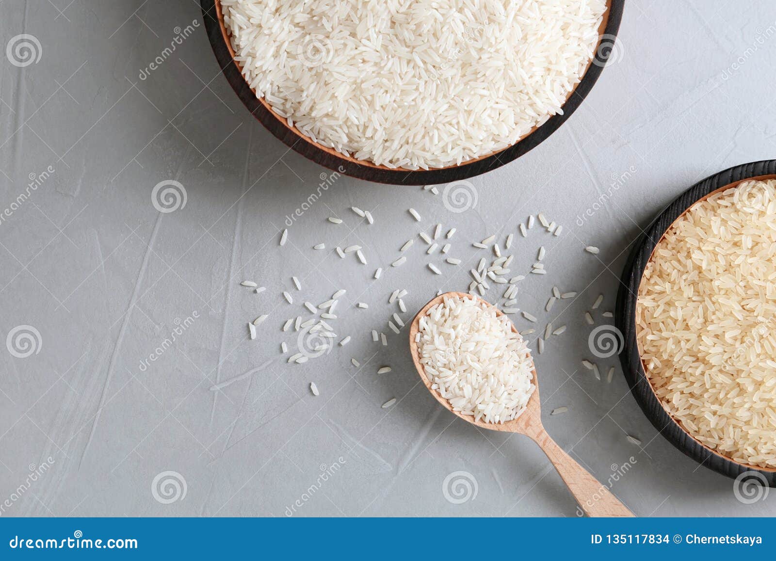 Flat Lay Composition with Long Grain and Parboiled Rice Stock Photo ...
