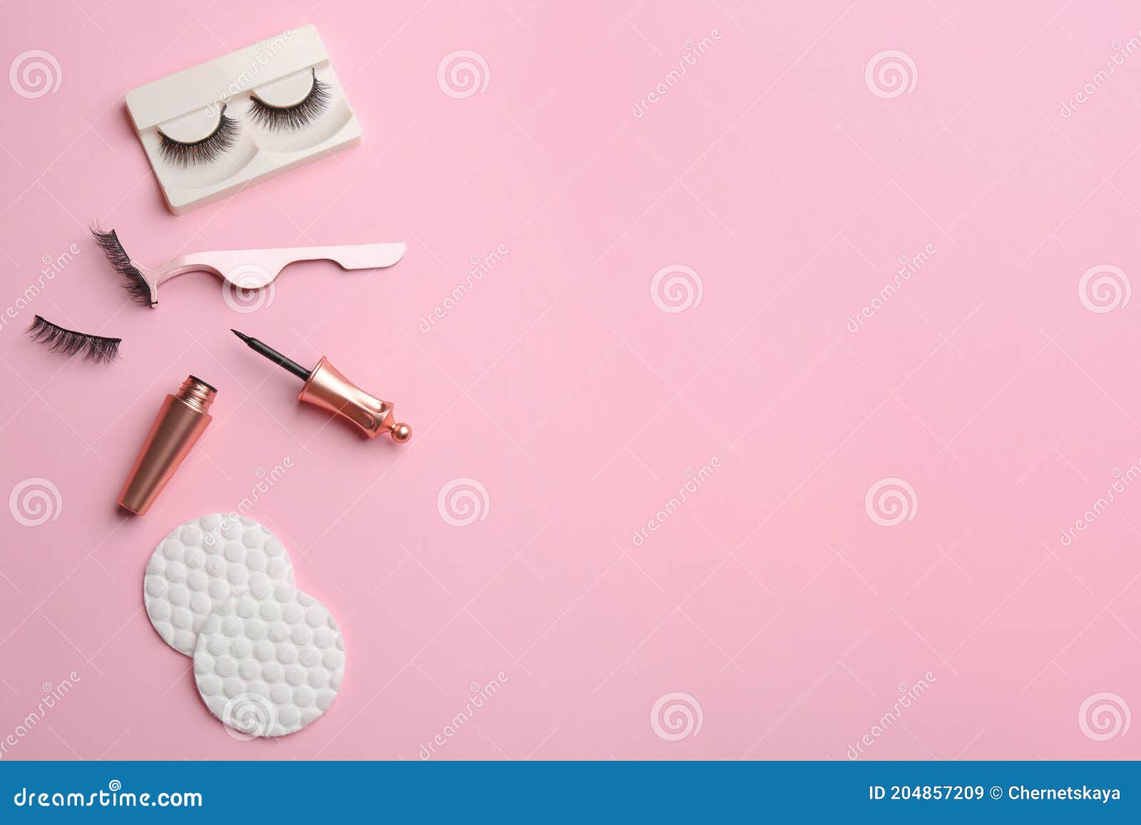 Flat Lay Composition with Magnetic Eyelashes and Accessories on Pink ...