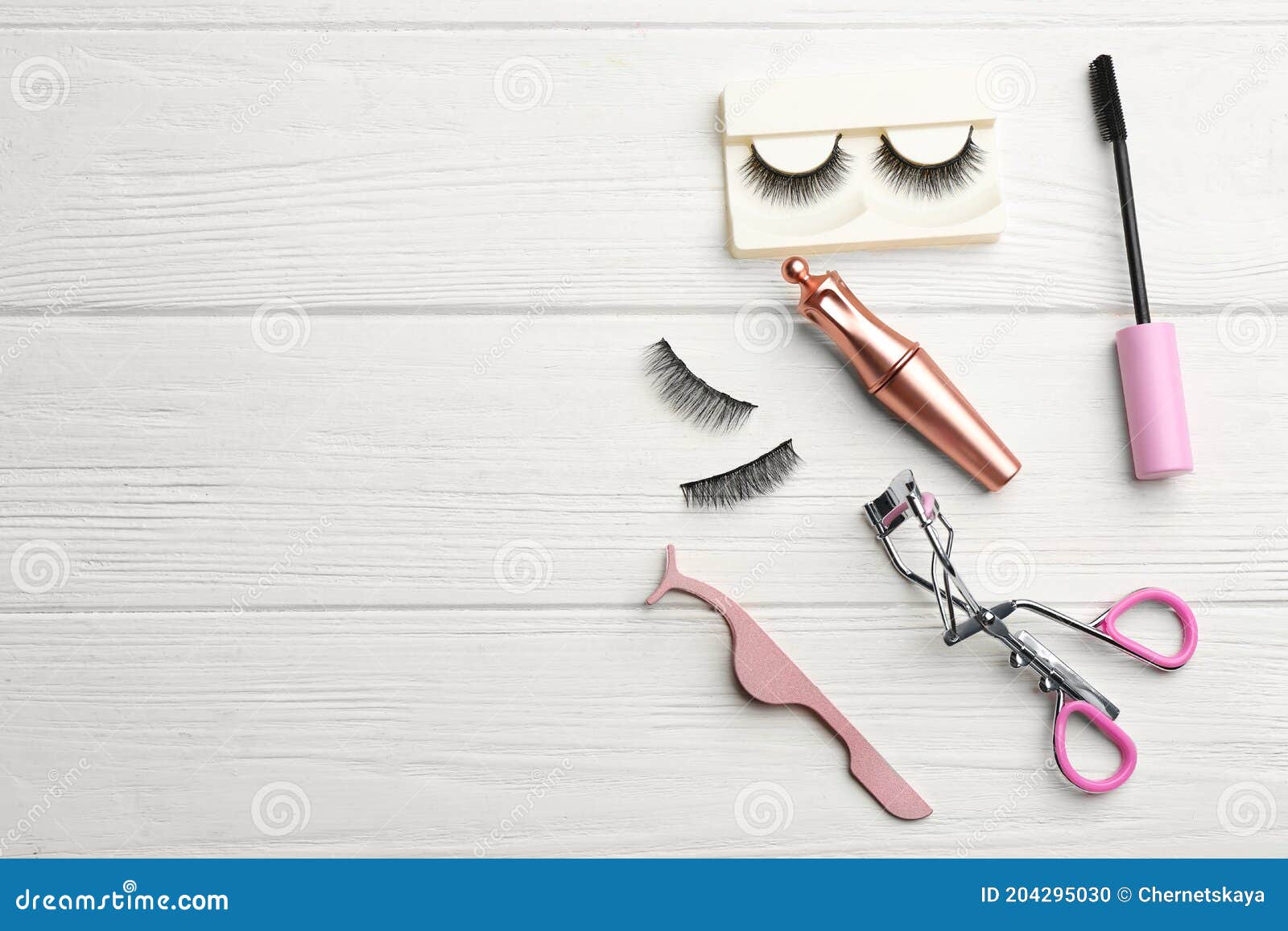 Flat Lay Composition with Magnetic Eyelashes and Accessories on White ...