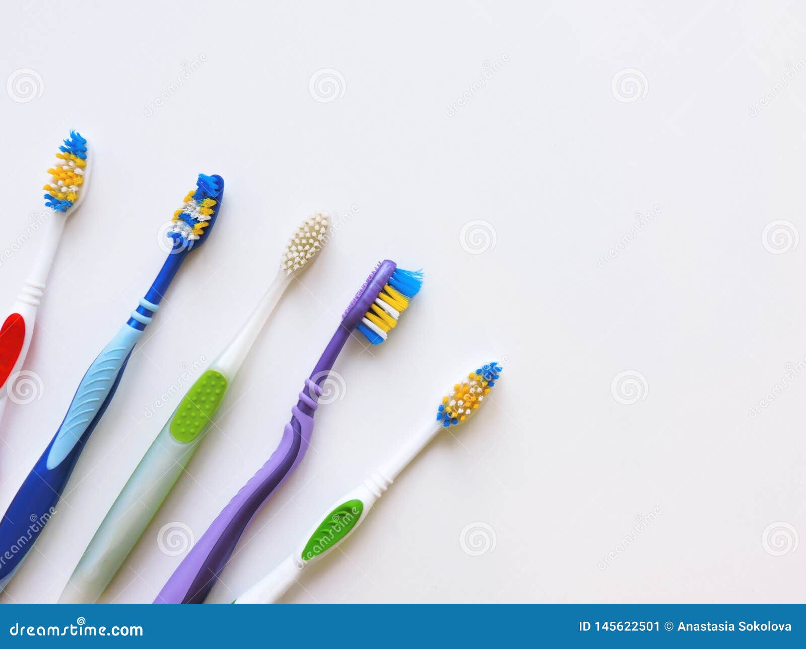 Flat Lay Composition with Manual Toothbrushes on White Background ...