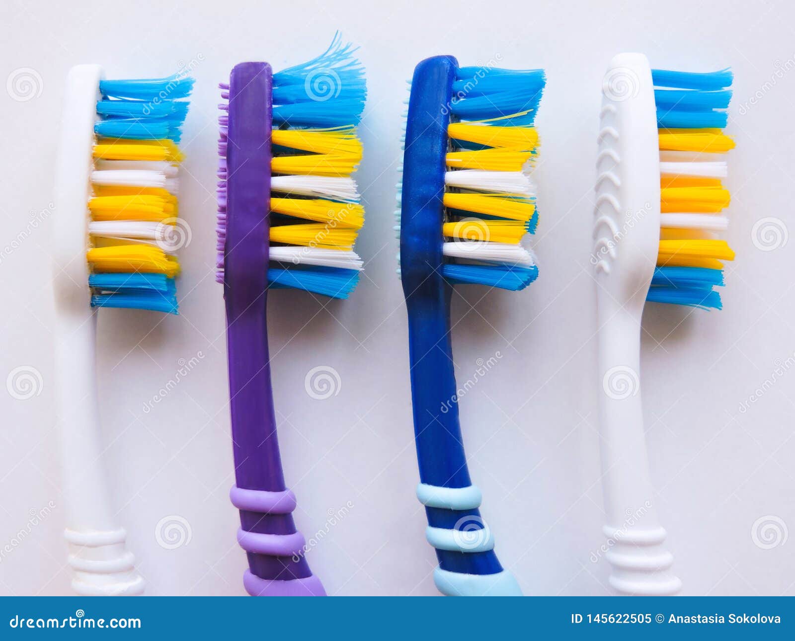 Flat Lay Composition with Manual Toothbrushes on White Background ...