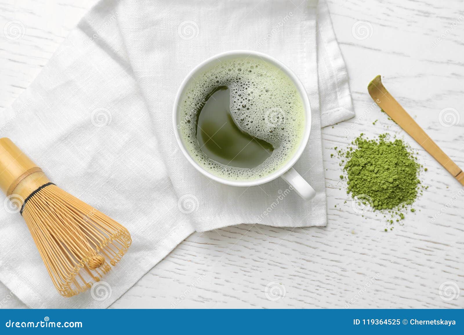 Flat Lay Composition with Matcha Tea Stock Image - Image of object ...