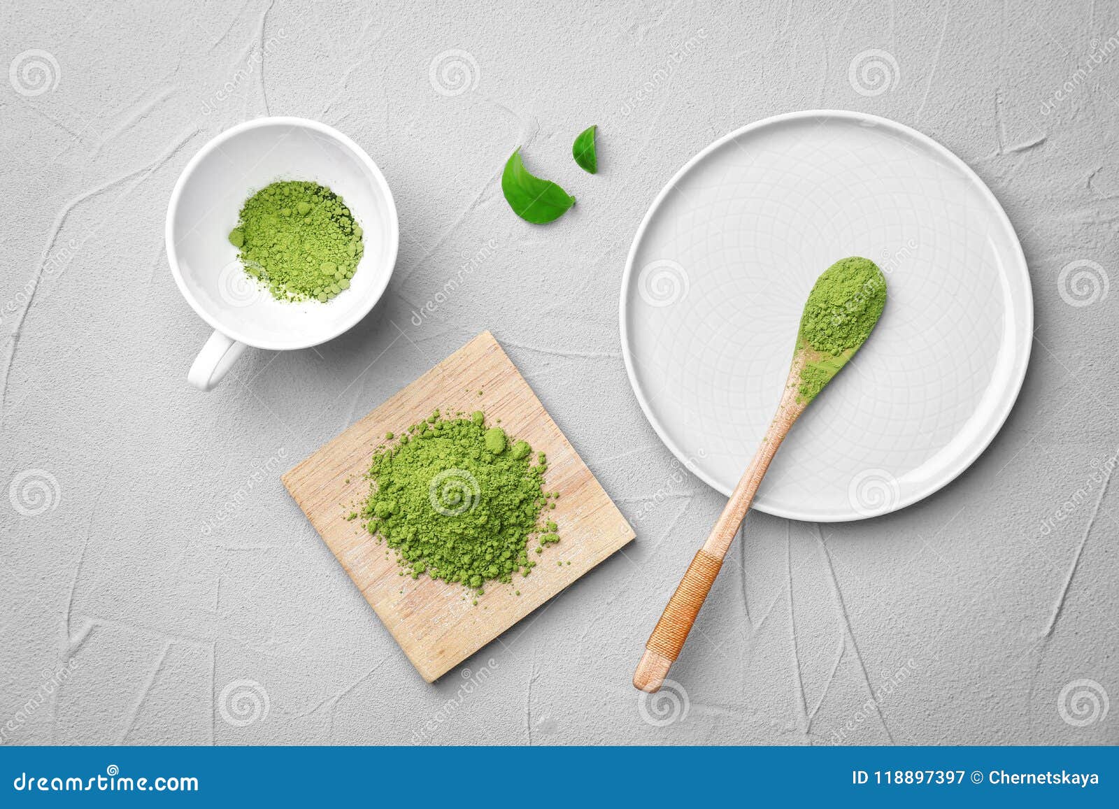 Flat Lay Composition with Matcha Tea Stock Image - Image of object ...