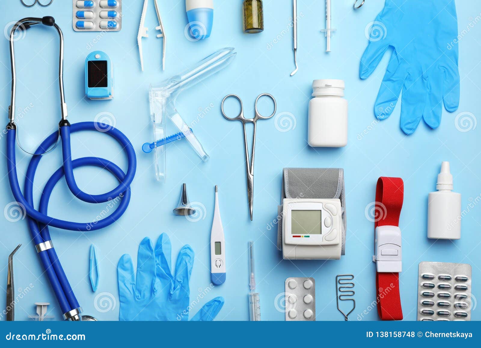 Flat Lay Composition with Medical Objects Stock Photo - Image of doctor ...
