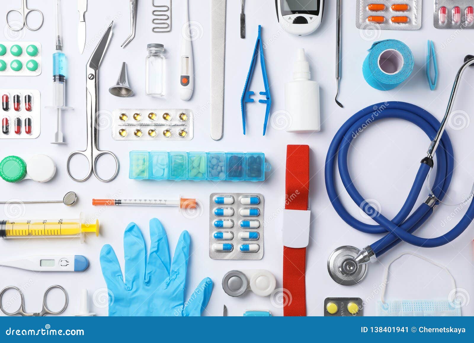 Flat Lay Composition with Medical Objects Stock Image - Image of ...