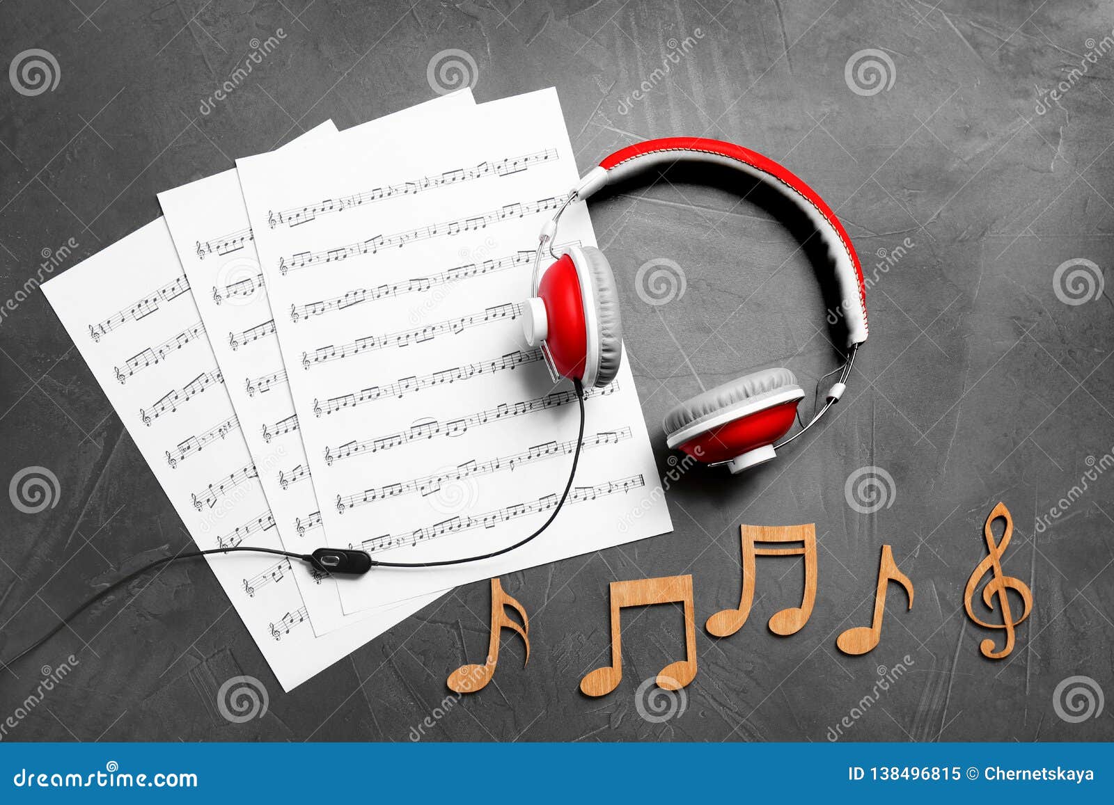 Flat Lay Composition with Music Notes and Headphones Stock Image ...