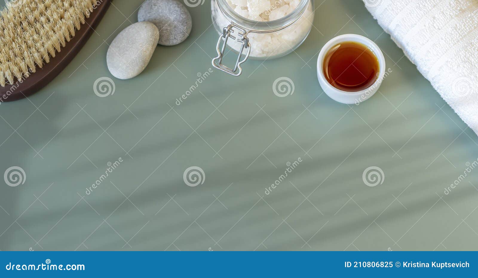 Flat Lay Composition With Natural Cosmetic Products Stones And Towel