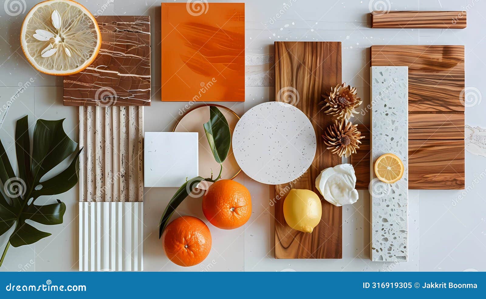 Flat Lay Composition with Natural Materials and Citrus Fruits on White ...