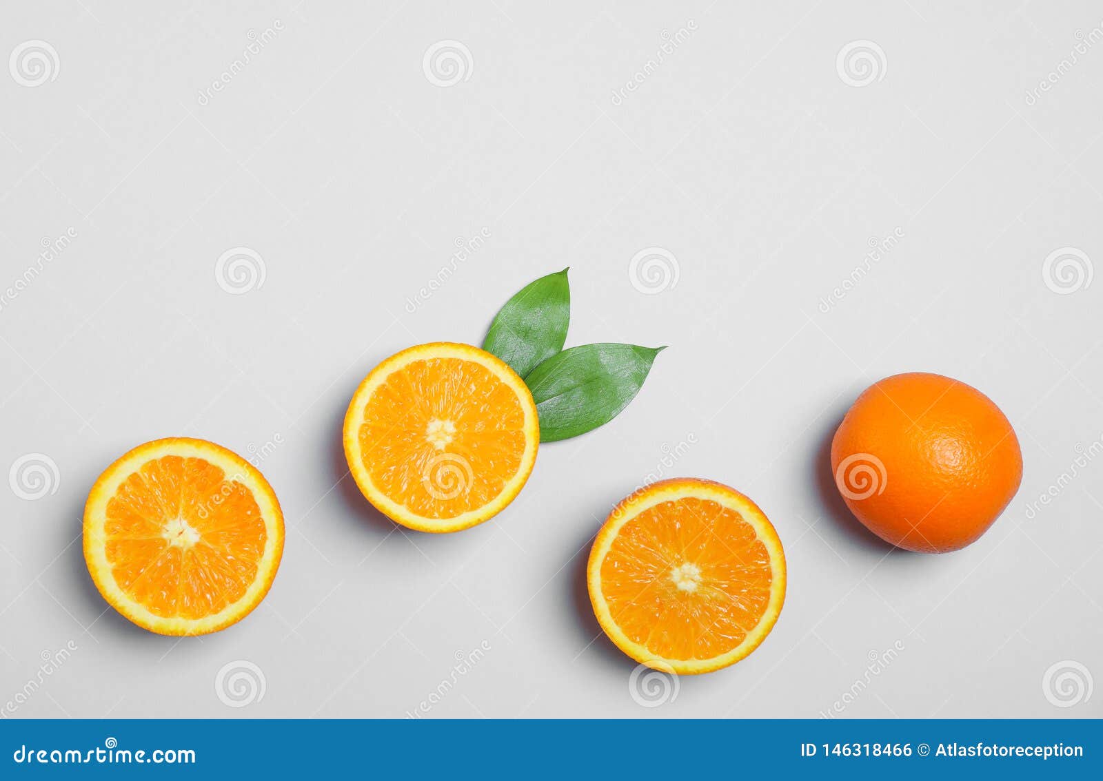 Flat Lay Composition with Oranges and Leaves on Light Grey Background ...
