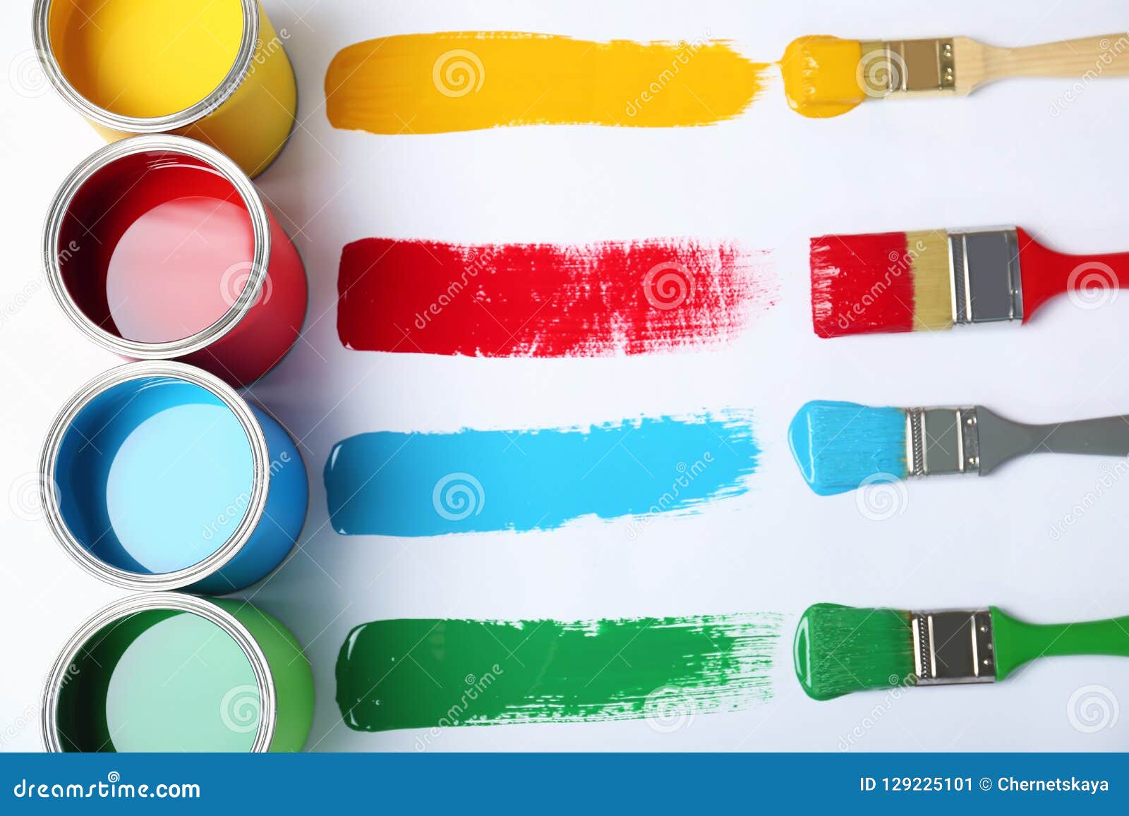 Flat Lay Composition with Paint Cans and Brushes Stock Image - Image of ...