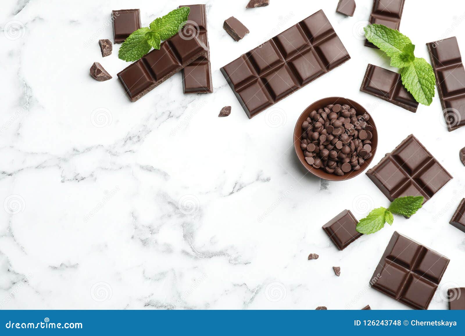 Flat Lay Composition with Pieces of Dark Chocolate Stock Photo - Image ...