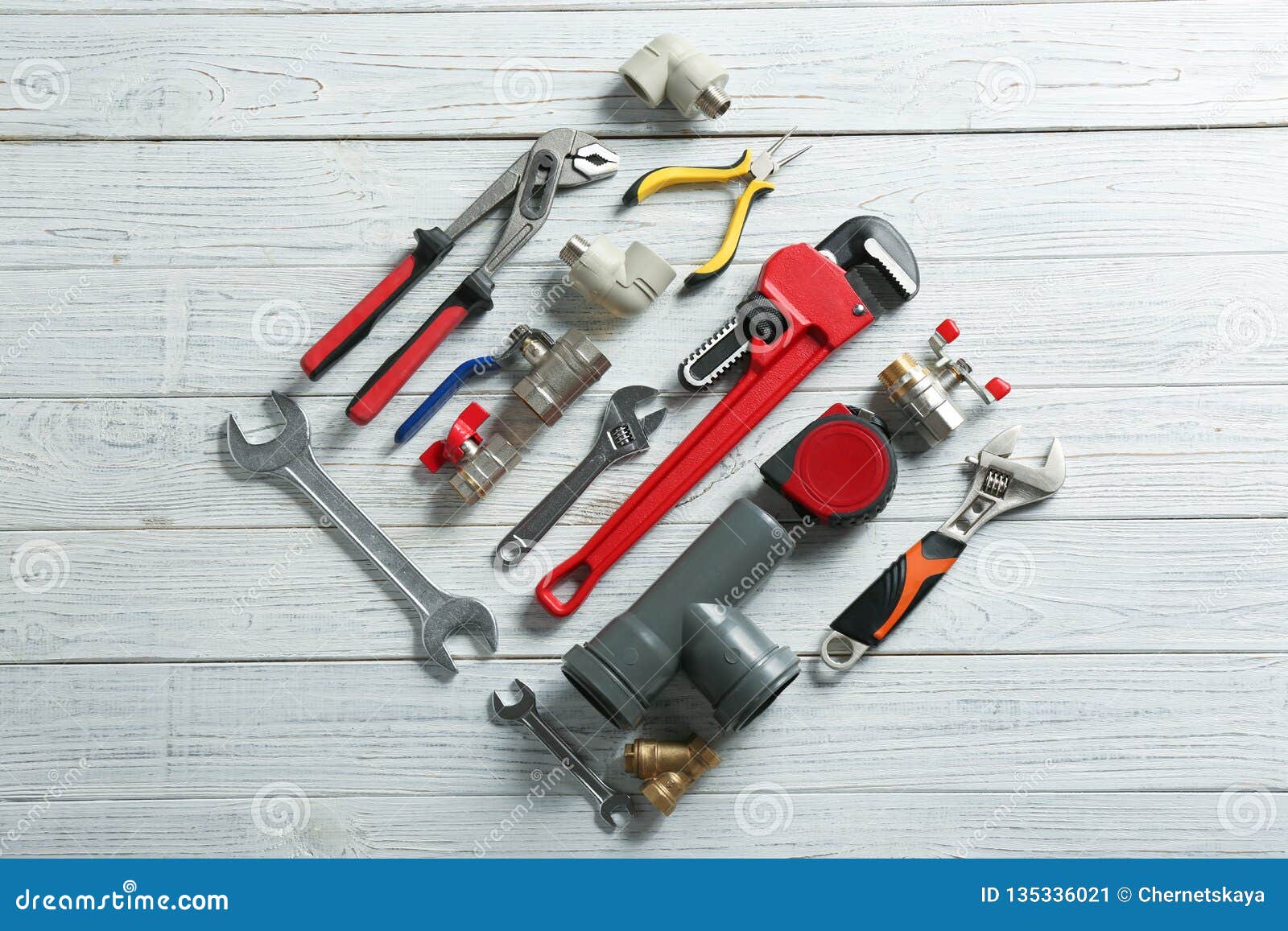 Flat Lay Composition with Plumber`s Tools Stock Image - Image of ...
