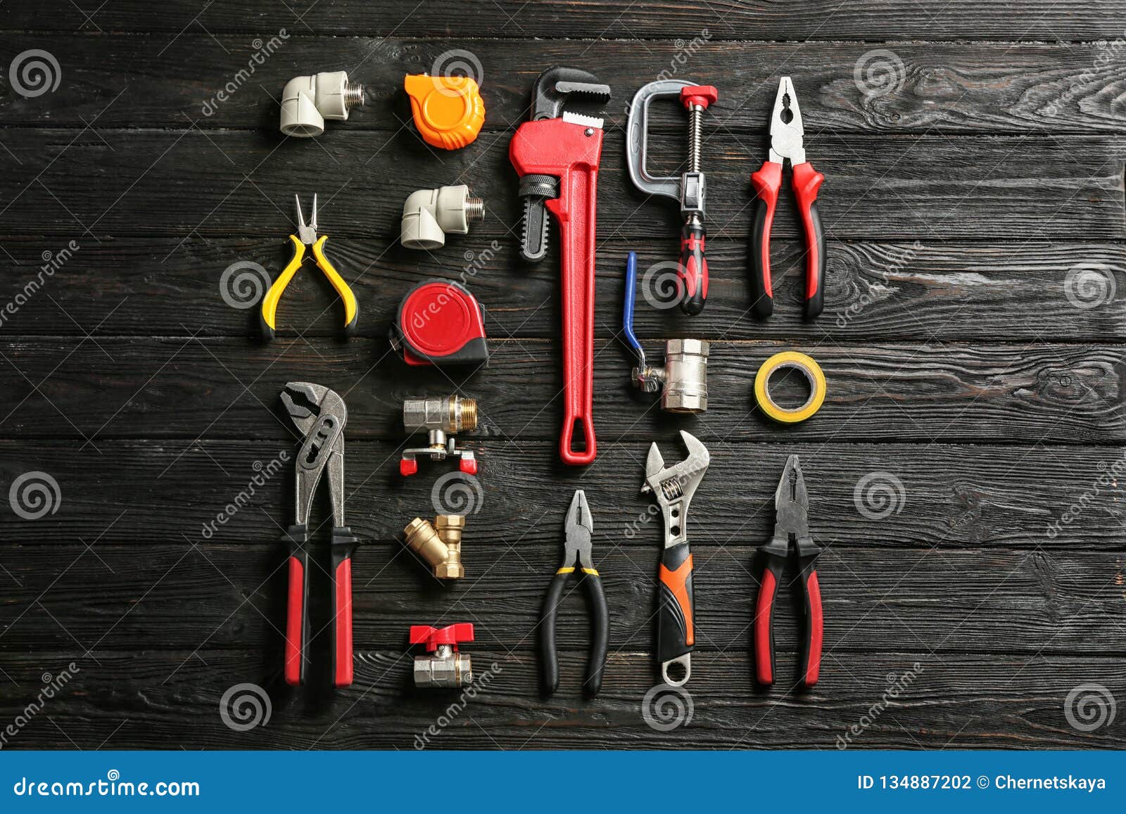 Flat Lay Composition with Plumber`s Tools Stock Photo - Image of ...