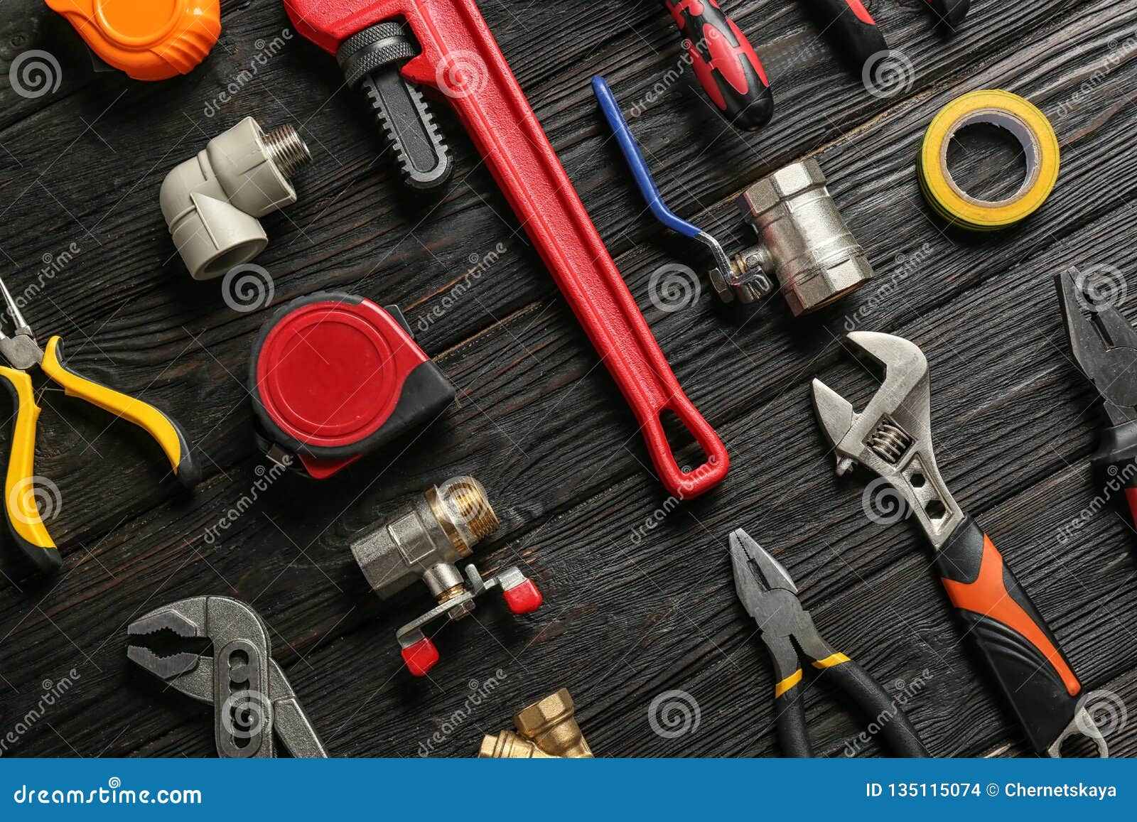 Flat Lay Composition with Plumber`s Tools Stock Photo - Image of ...