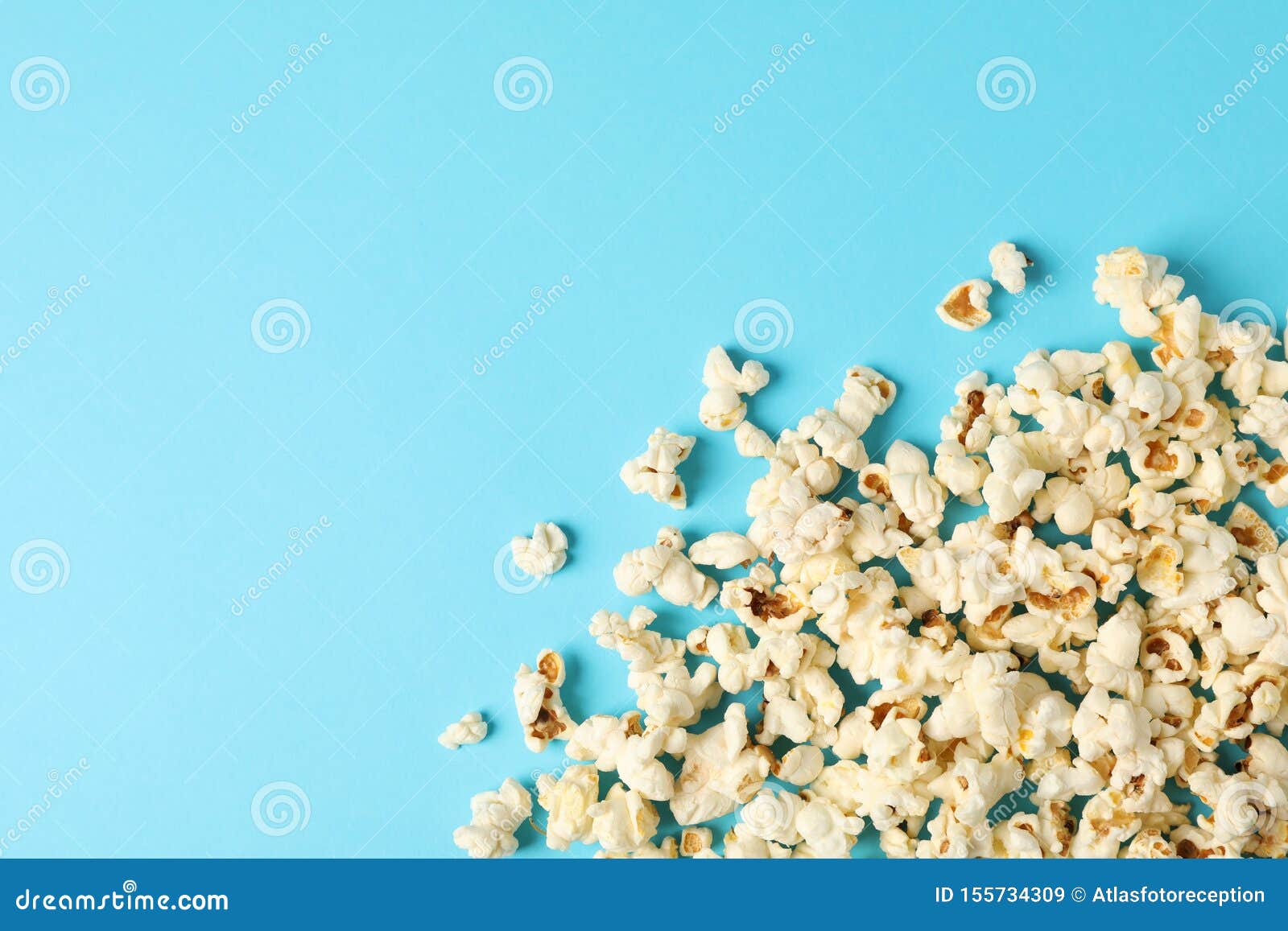 Flat Lay Composition with Popcorn on Blue Background Stock Image ...