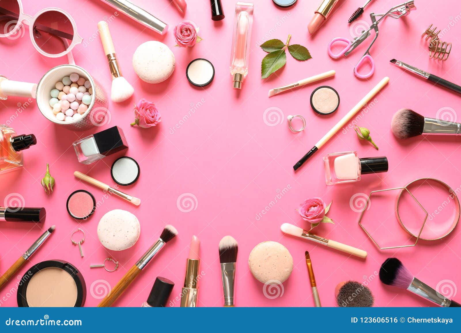 Flat Lay Composition with Products for Decorative Makeup Stock Photo ...