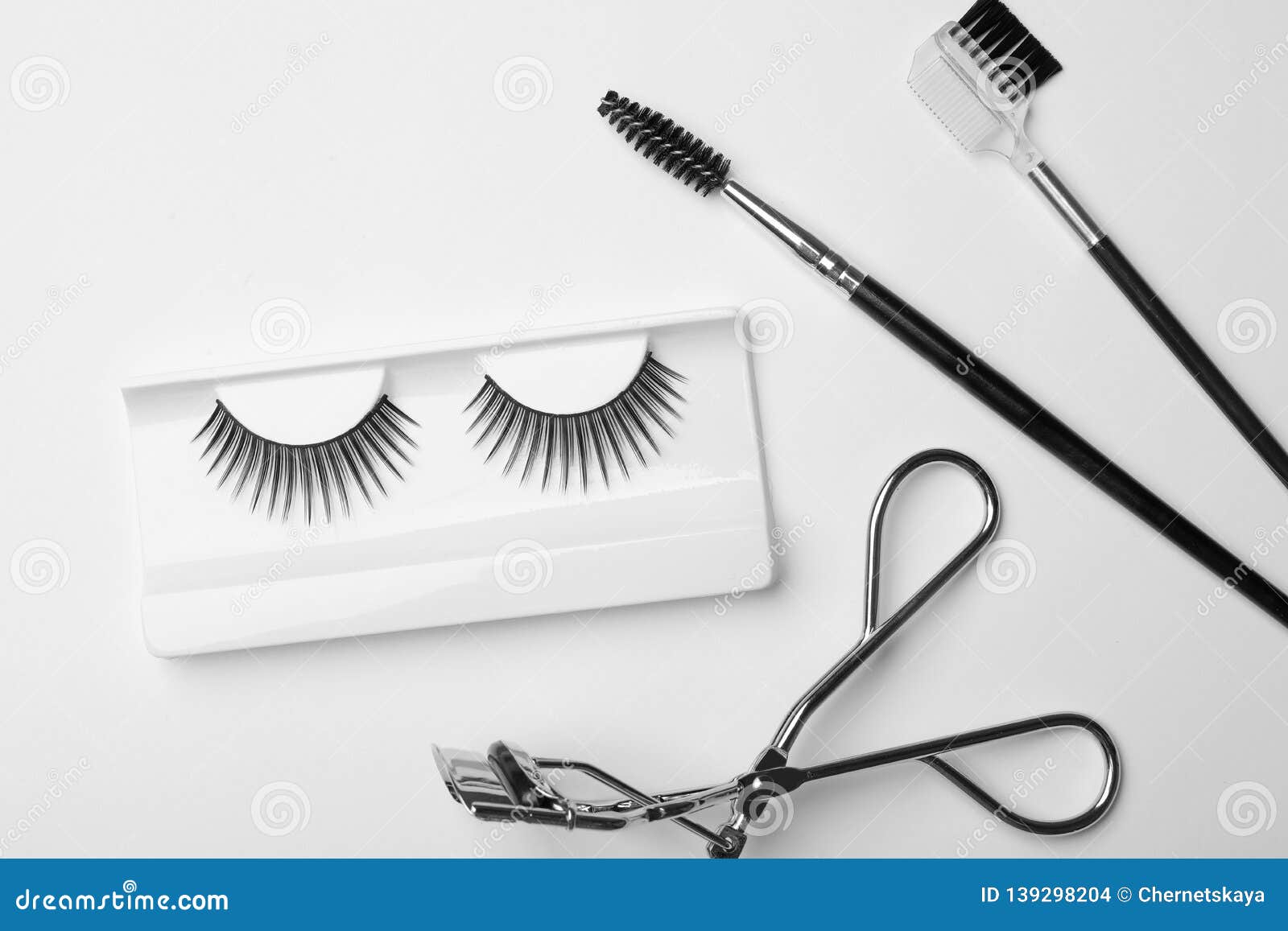 Flat Lay Composition of Professional Makeup Tools and False Eyelashes ...