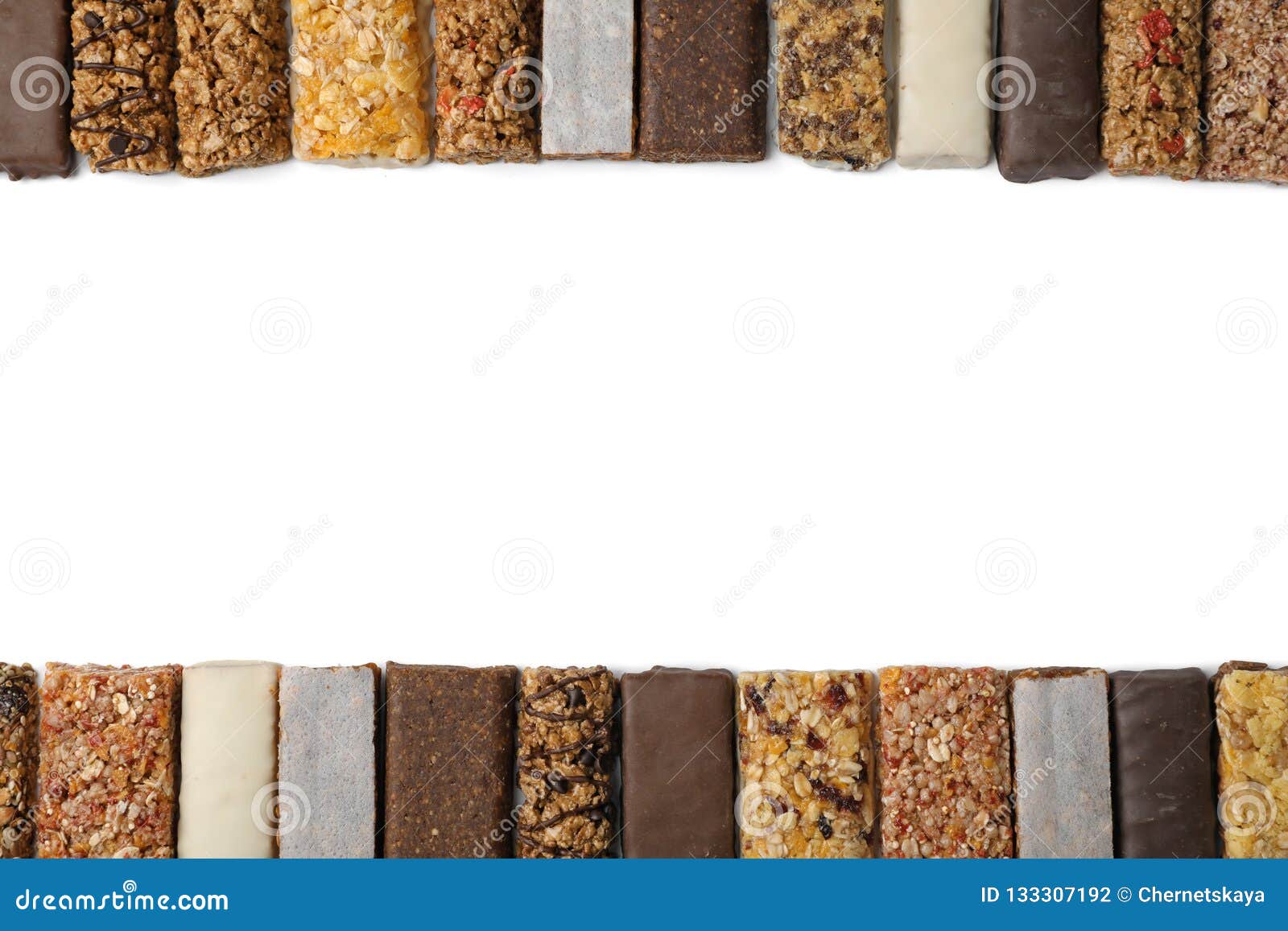 Flat Lay Composition with Protein Bars on White Background. Stock Photo ...