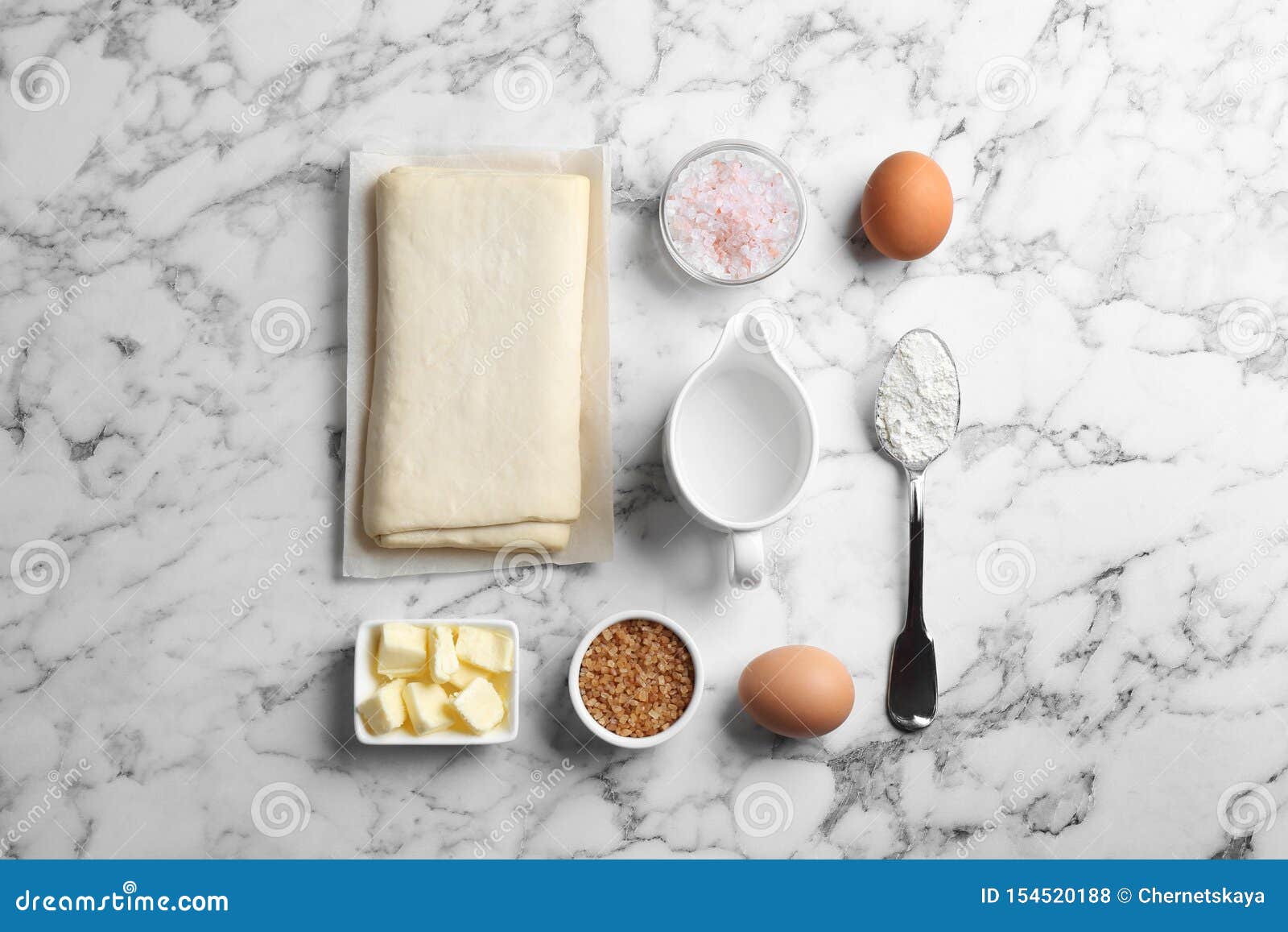 Flat Lay Composition of Puff Pastry Dough and Ingredients Stock Photo ...