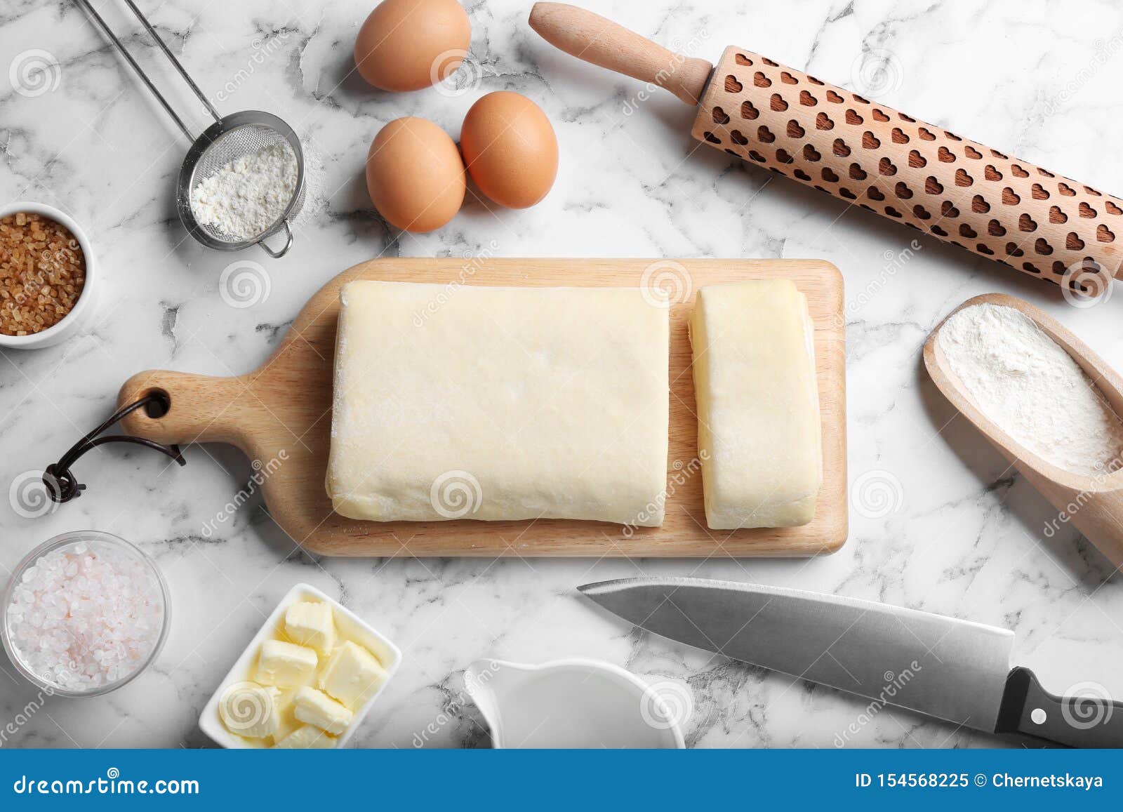Flat Lay Composition of Puff Pastry Dough and Ingredients Stock Image ...