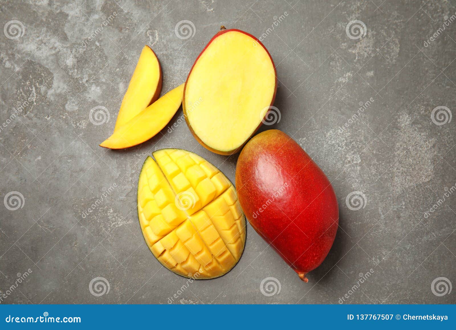 Flat Lay Composition with Ripe Mangoes Stock Image - Image of juicy ...