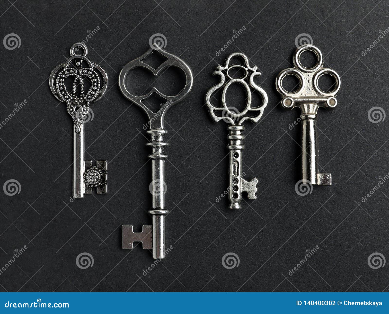 Flat Lay Composition with Silver Vintage Ornate Keys Stock Photo ...