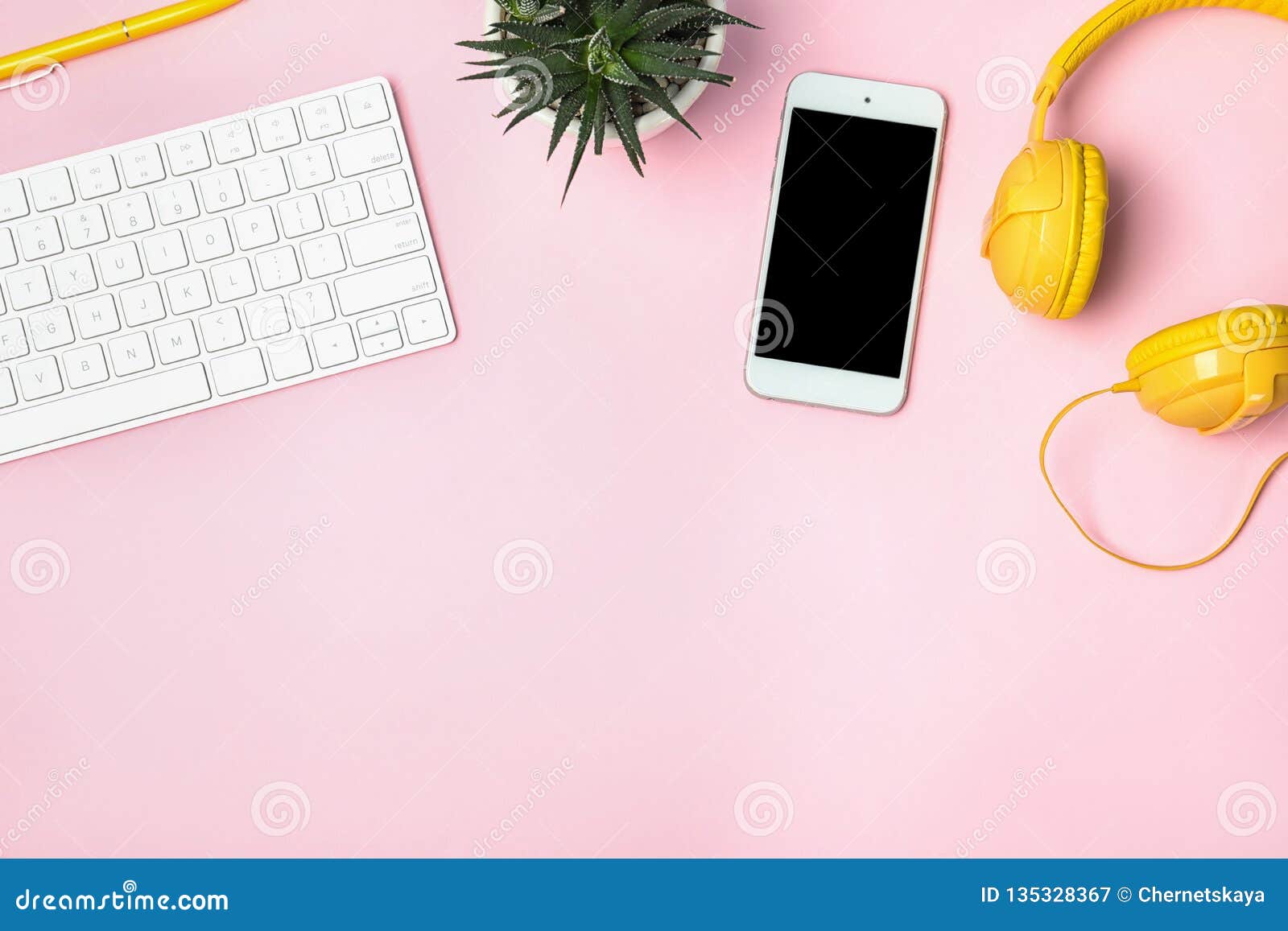 Flat Lay Composition With Smartphone, Computer Keyboard And Headphones ...