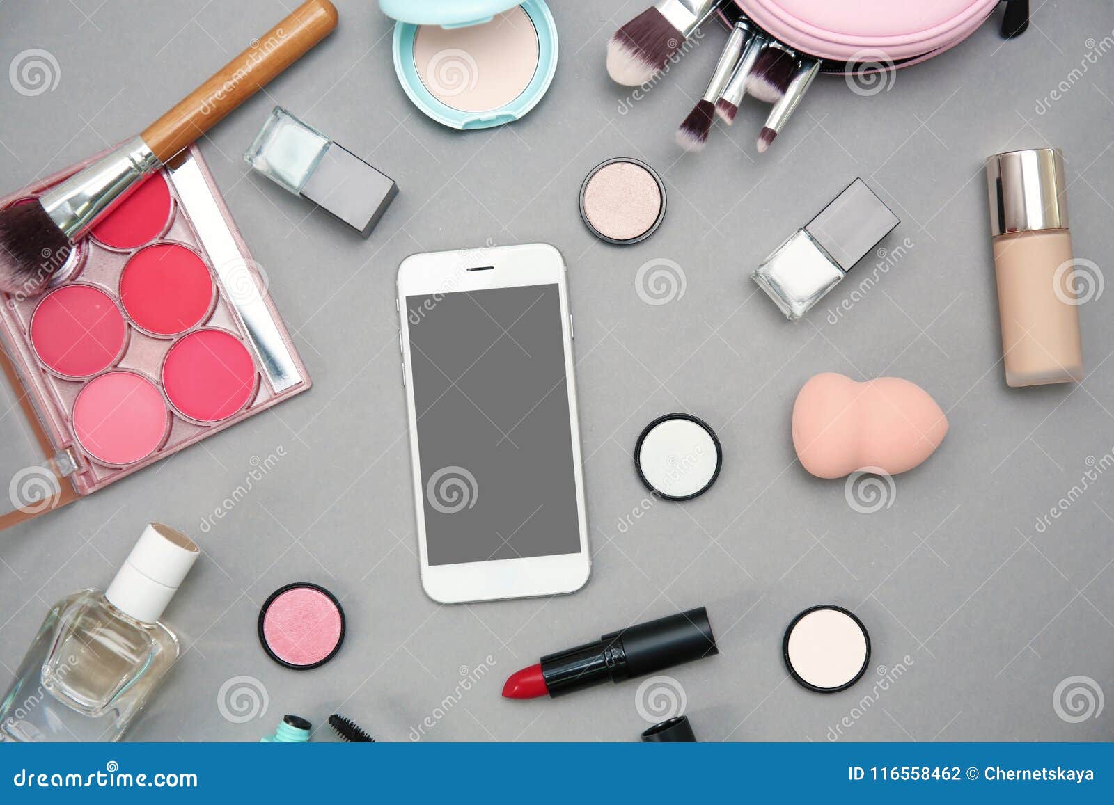 Flat Lay Composition with Smartphone Stock Photo - Image of blog ...