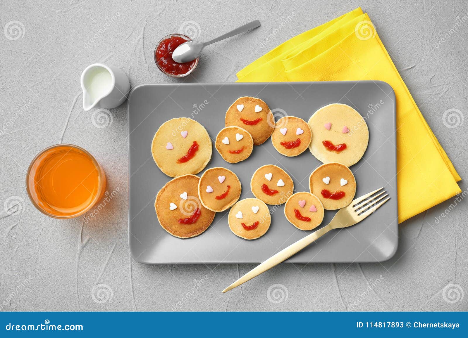 Flat Lay Composition with Smiling Pancakes Stock Image - Image of ...