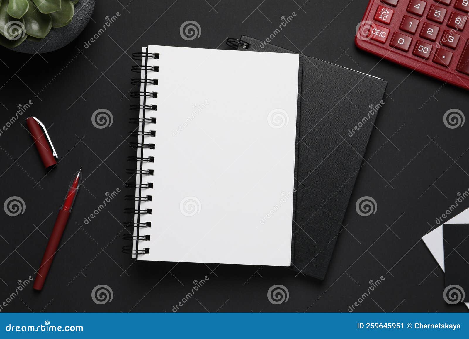 Flat Lay Composition with Stylish Notebooks on Black Background Stock ...