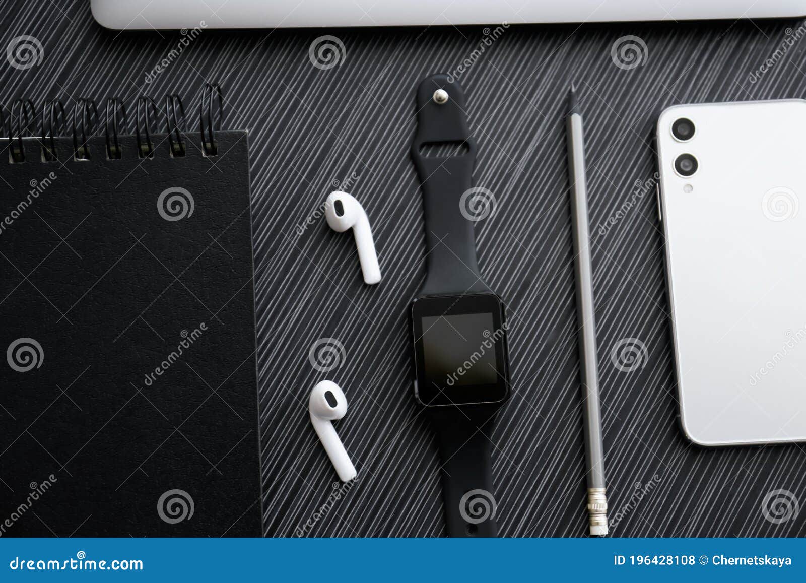 Flat Lay Composition with Stylish Smart Watch on Table Stock Photo ...