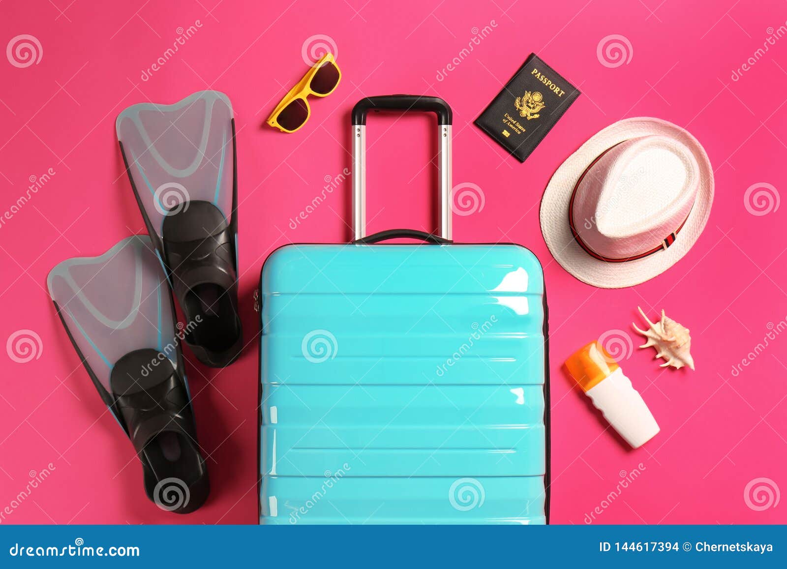Flat Lay Composition with Suitcase and Traveler`s Accessories Stock ...