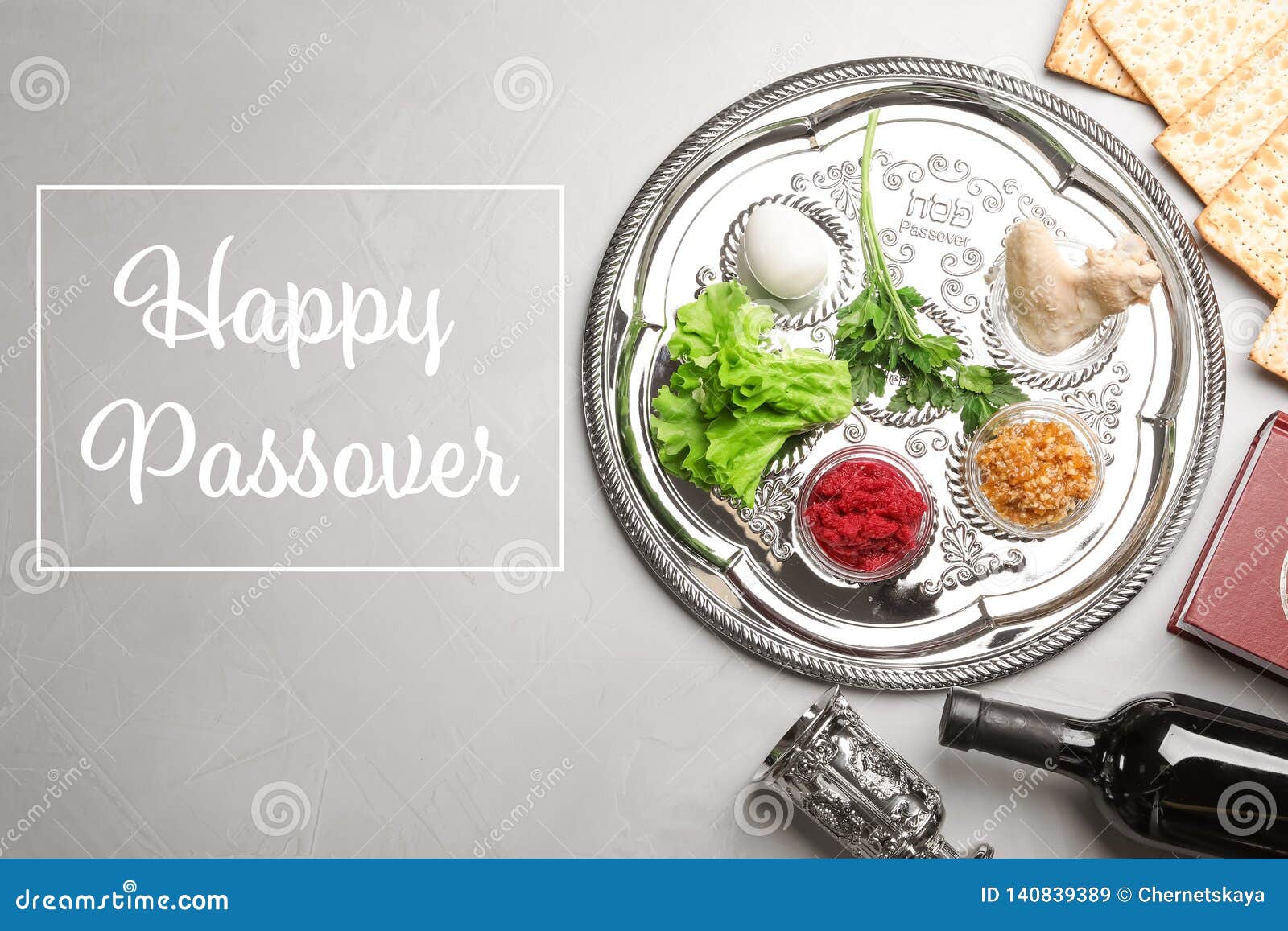 Flat Lay Composition with Symbolic Passover Pesach Items on Color ...