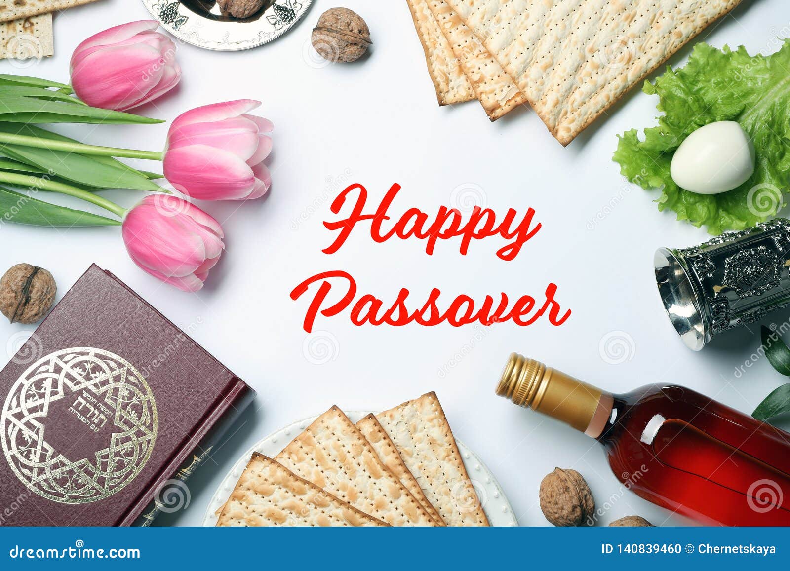 Flat Lay Composition of Symbolic Pesach Items on White Background ...