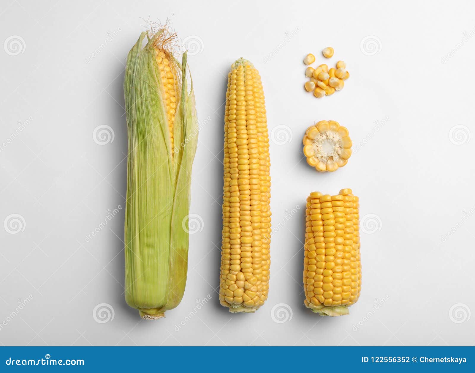 Flat Lay Composition with Tasty Sweet Corn Cobs Stock Photo - Image of ...