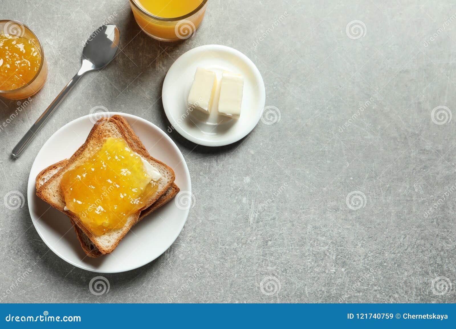 Flat Lay Composition with Toast Bread, Jam and Butter Stock Image ...