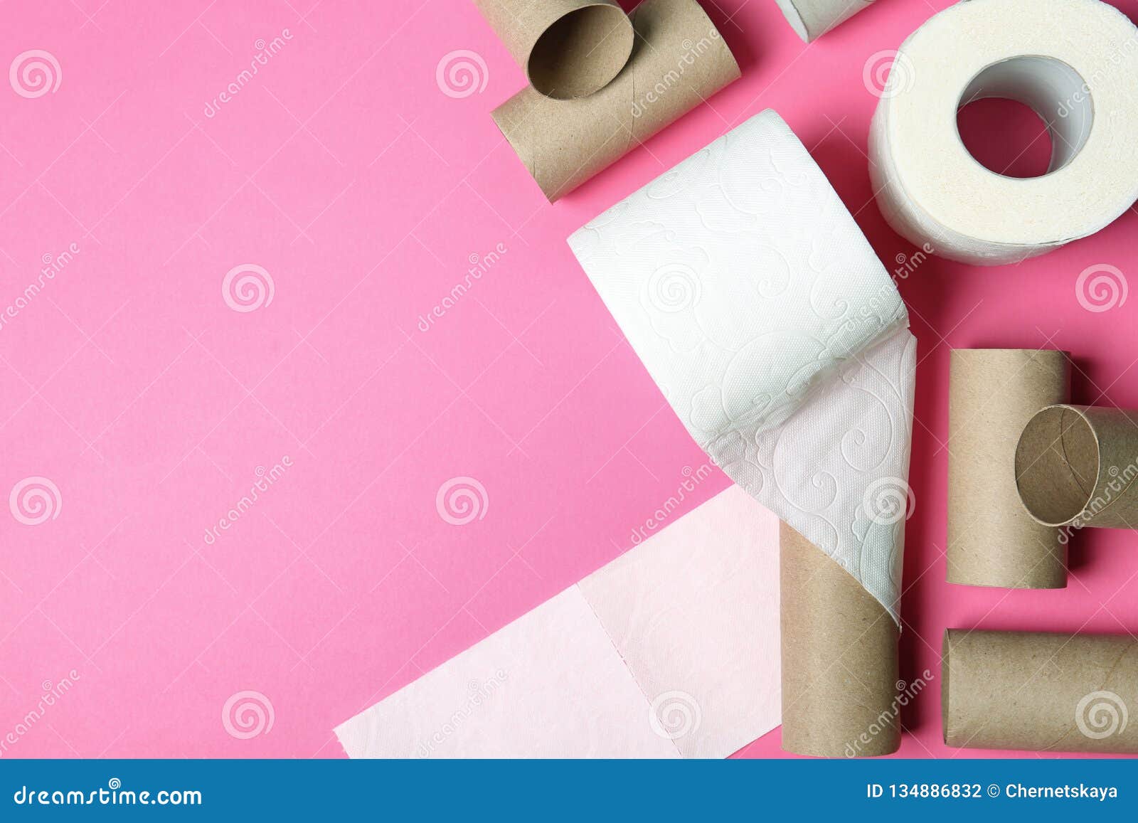 Flat Lay Composition with Toilet Paper and Empty Rolls on Color ...
