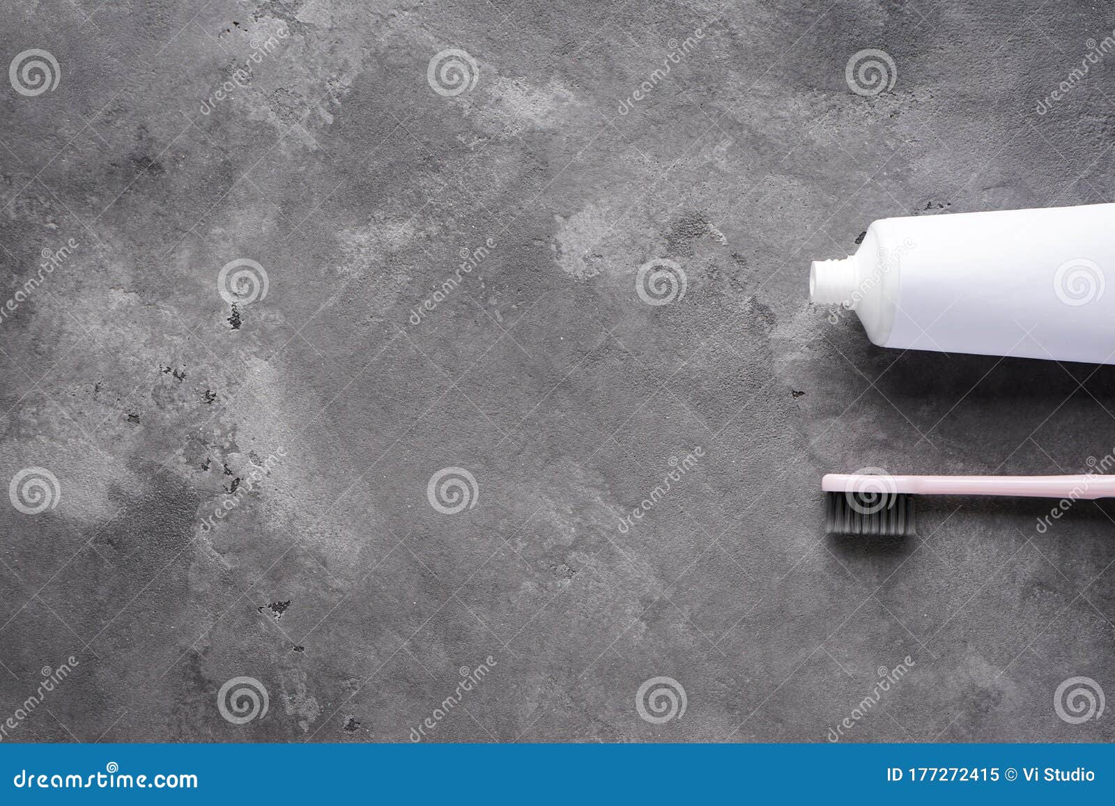 Flat Lay Composition of Toothbrush and Tube of Toothpaste on Gray ...