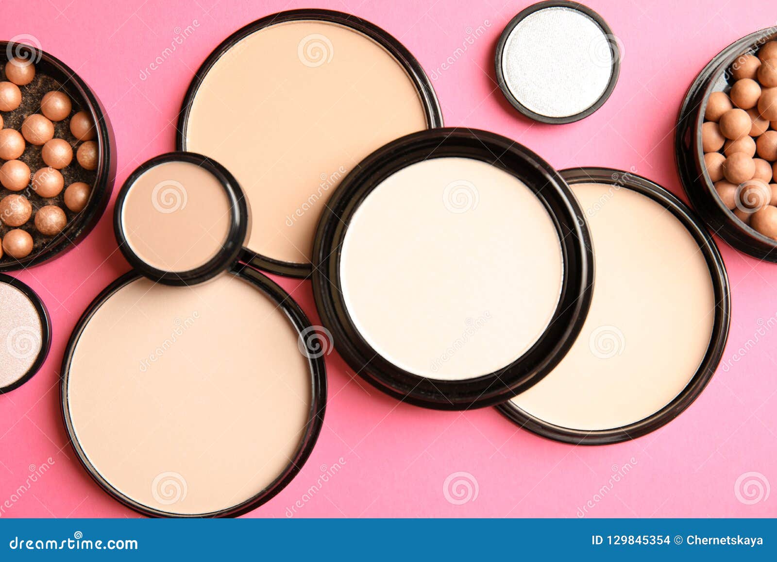Flat Lay Composition with Various Makeup Face Powders Stock Photo ...
