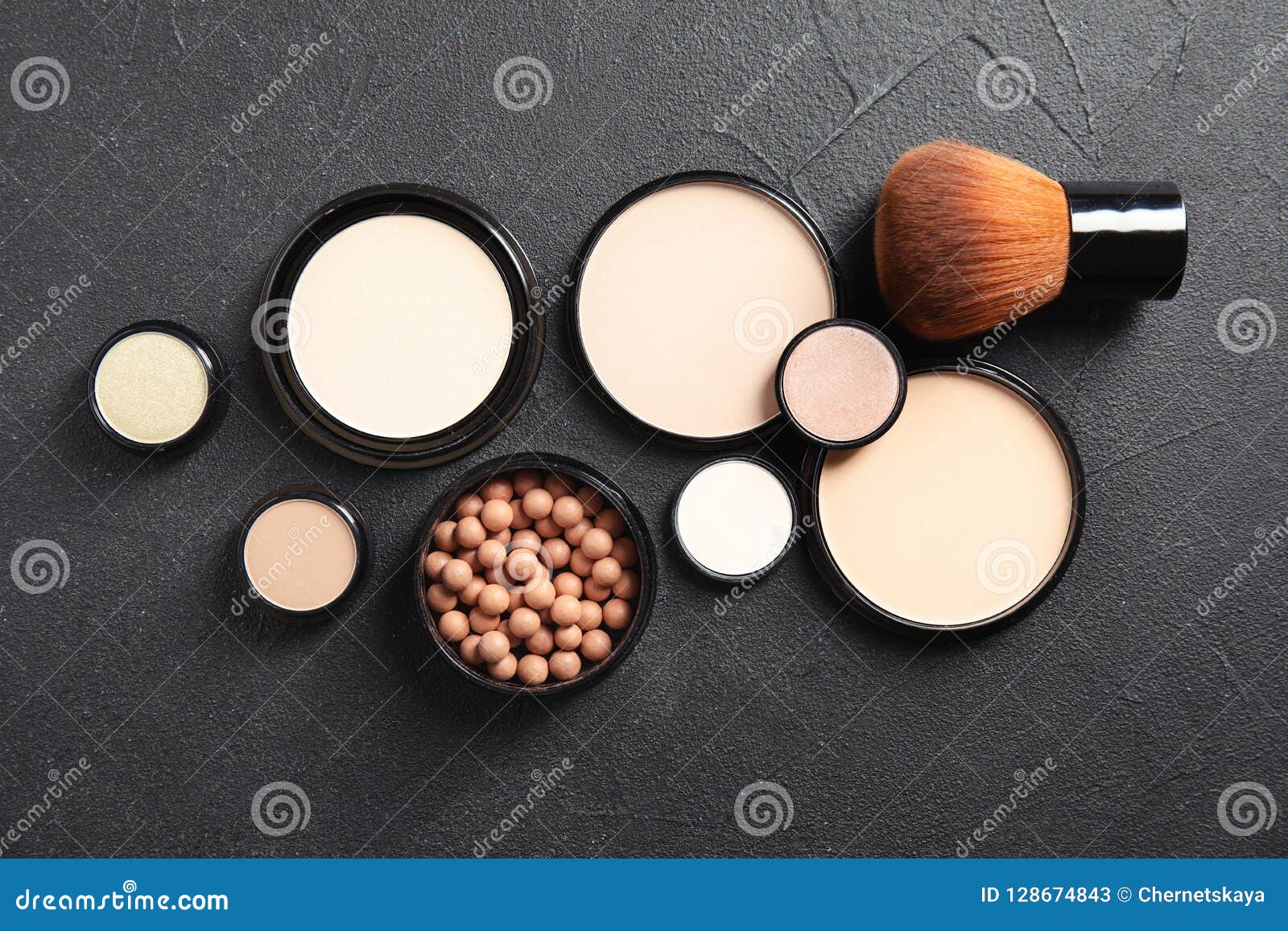 Flat Lay Composition With Various Makeup Face Powders Stock Image ...