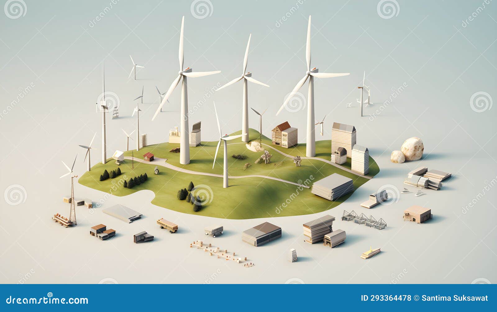 Flat Lay Composition of a Wind Turbines Stock Illustration ...