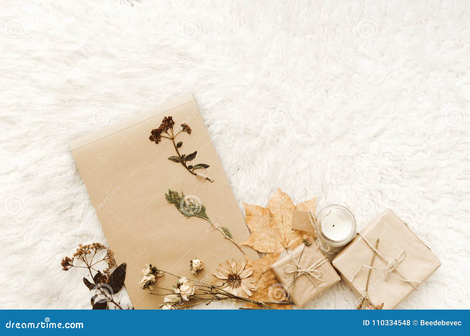 Flat Lay Composition with Wrapped Gift Box Stock Photo - Image of ...
