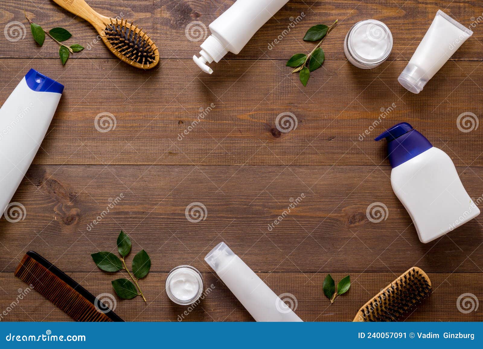 Flat Lay of Cosmetics for Hair Care with Comb Stock Image - Image of ...
