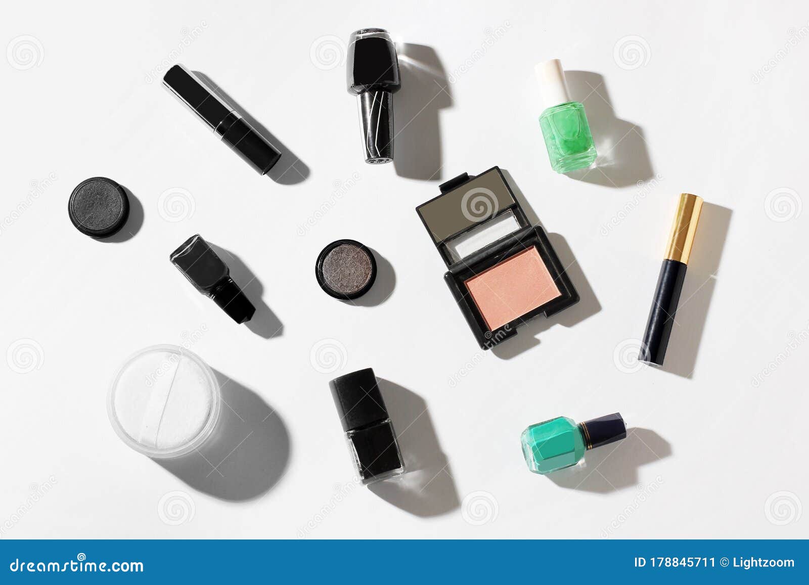 Flat Lay of Cosmetics stock image. Image of shadow, selections - 178845711