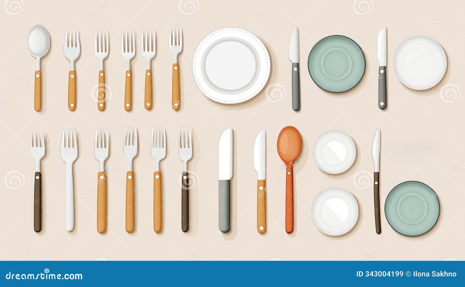 Flat Lay of Cutlery and Dishes Arranged in a Neat Pattern Stock ...