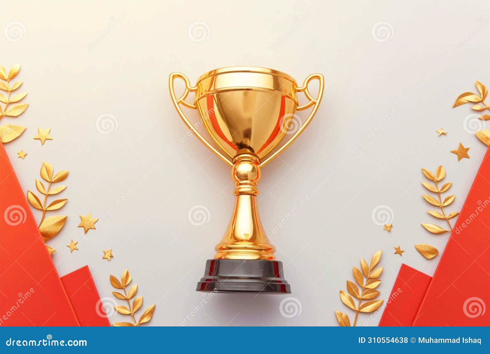 Flat Lay Design Gold Trophy Cup Symbolizing Victory and Success Stock ...