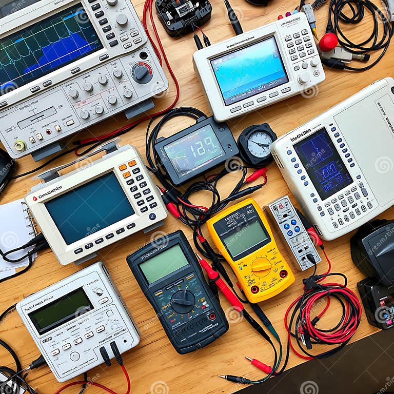 A Flat Lay of Different Testing Equipment Such As Oscilloscopes ...